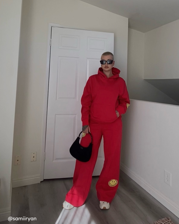 Smiley® Oversized Hoodie, Red – Samii Ryan